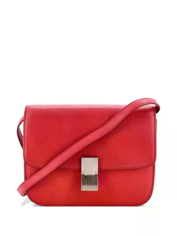 Celine Classic Box Bag Grainy Leather Medium Crossbody Bag - Red