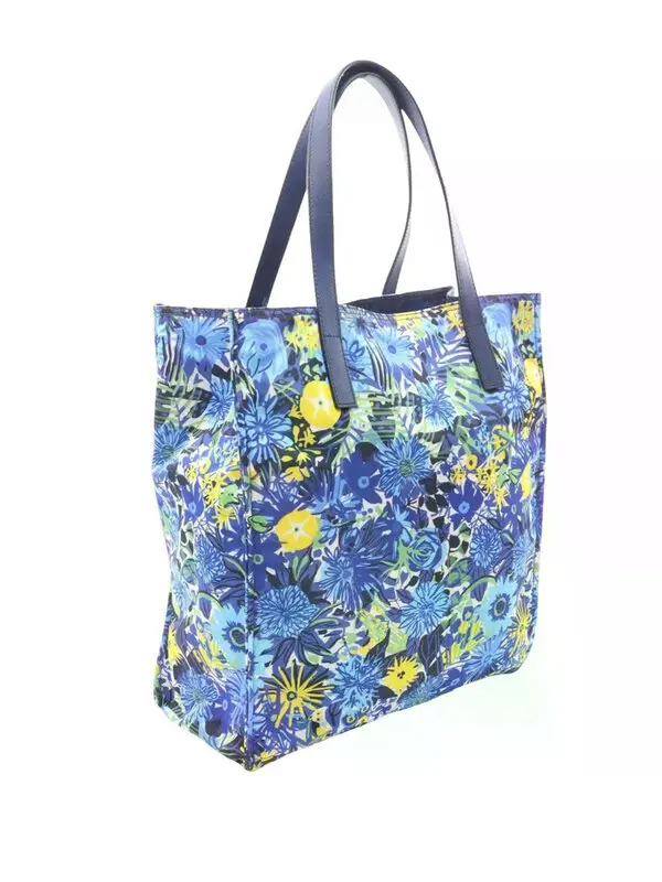 Prada 2013-2026 Tessuto Stampato Flower Tote Bag - Blue