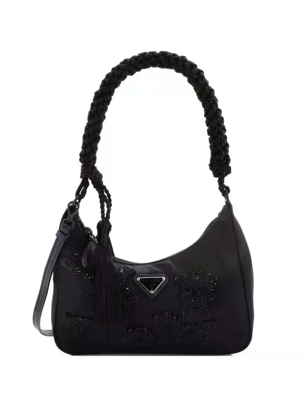 Prada Re-edition Embellished Tessuto Shoulder Bag - Black