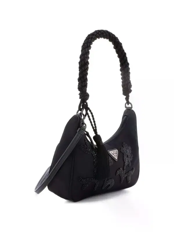 Prada Re-edition Embellished Tessuto Shoulder Bag - Black