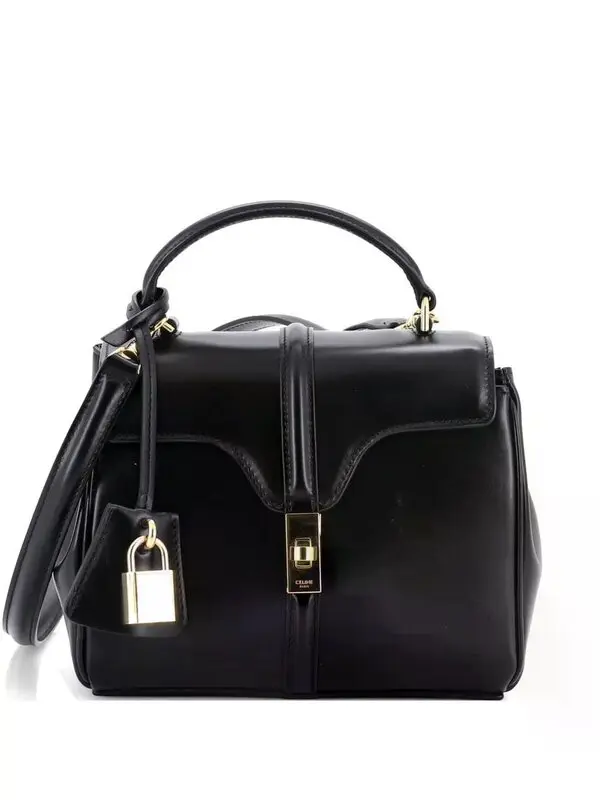 Celine 16 Top Handle Bag Smooth Calfskin Mini Satchel - Black