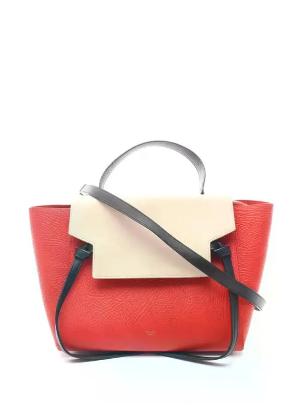Celine 2010-2026 Mini Tricolor Grained Calfskin Belt Bag Satchel - Red