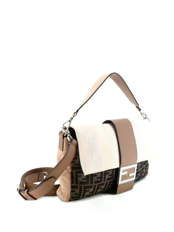 Fendi Baguette Zucca And Pequin Canvas Shoulder Bag - Brown