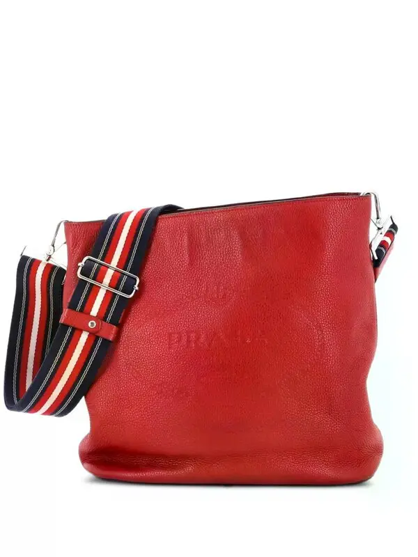 Prada Logo Bucket Messenger Bag - Red