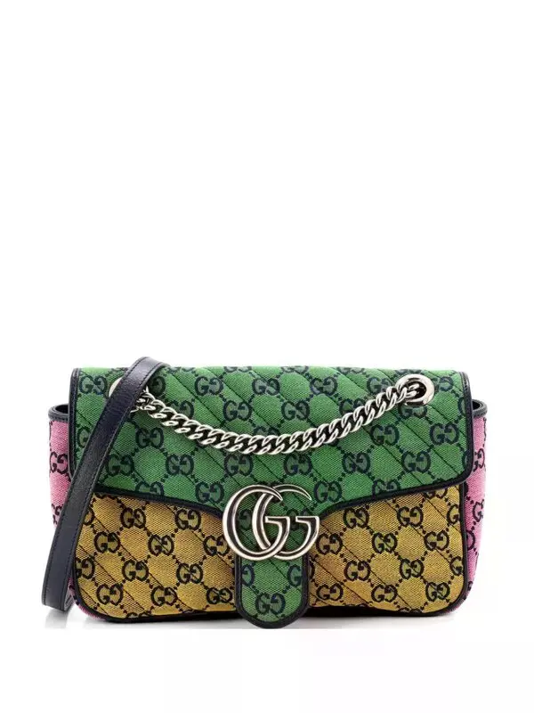 Gucci Gg Marmont Flap Bag Diagonal Quilted Gg Canvas With Leather
