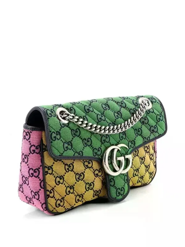 Gucci Gg Marmont Flap Bag Diagonal Quilted Gg Canvas With Leather