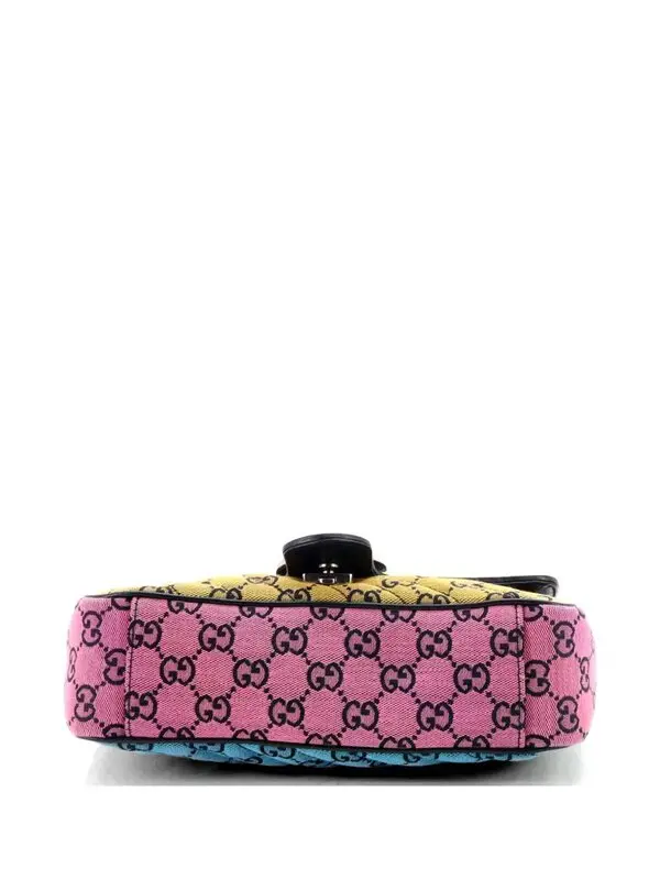 Gucci Gg Marmont Flap Bag Diagonal Quilted Gg Canvas With Leather
