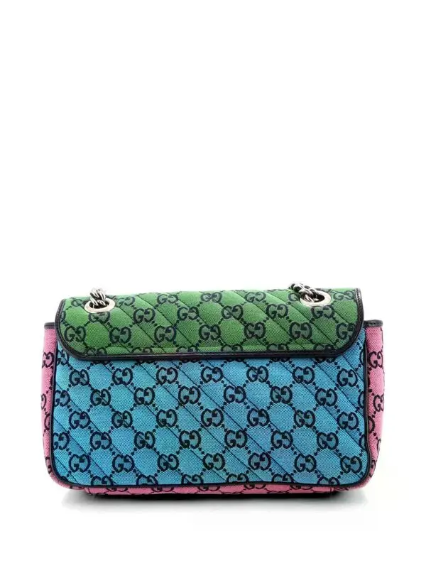 Gucci Gg Marmont Flap Bag Diagonal Quilted Gg Canvas With Leather