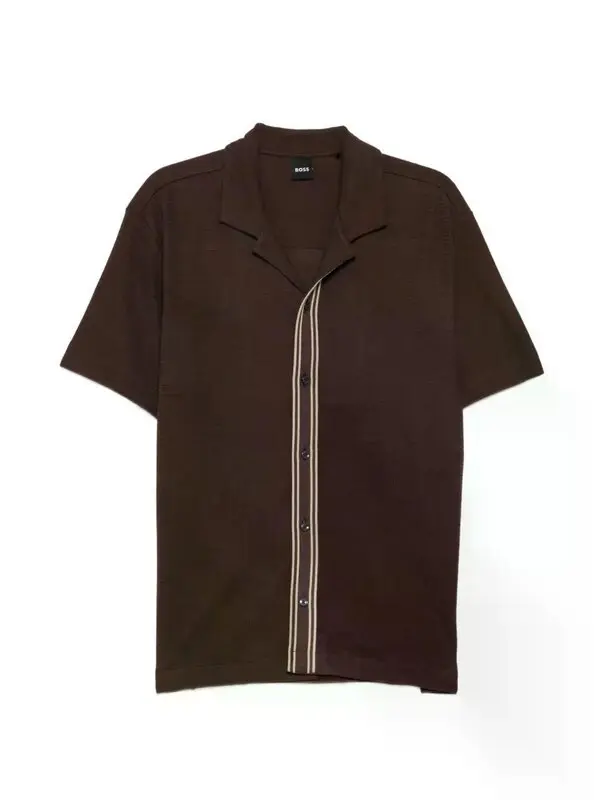 BOSS Knitted Button Shirt - Brown