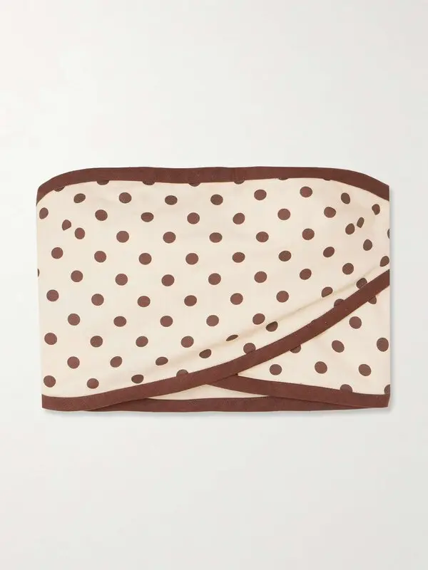 Posse Bowie Cropped Strapless Polka-dot Linen And Cotton-blend Top