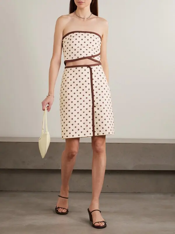 Posse Bowie Cropped Strapless Polka-dot Linen And Cotton-blend Top - Neutrals