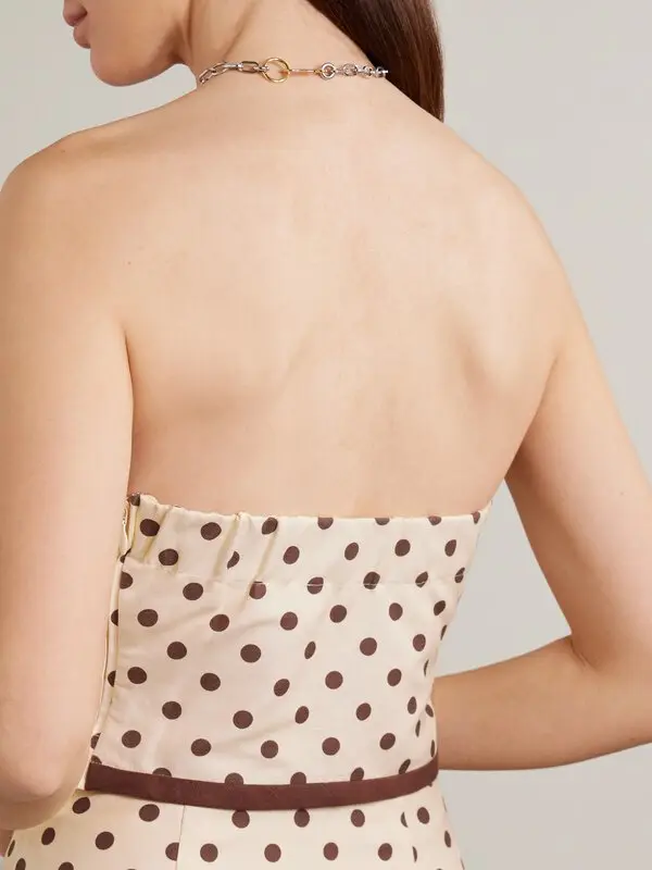 Posse Bowie Cropped Strapless Polka-dot Linen And Cotton-blend Top - Neutrals