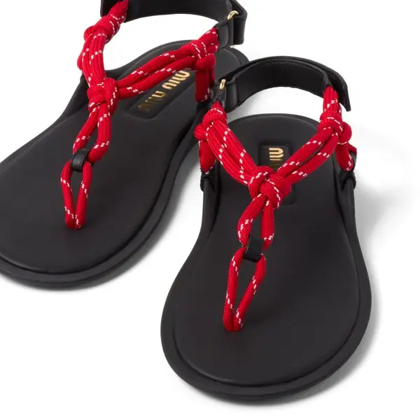 Miu Miu Riviere Cord And Leather Sandals - Red