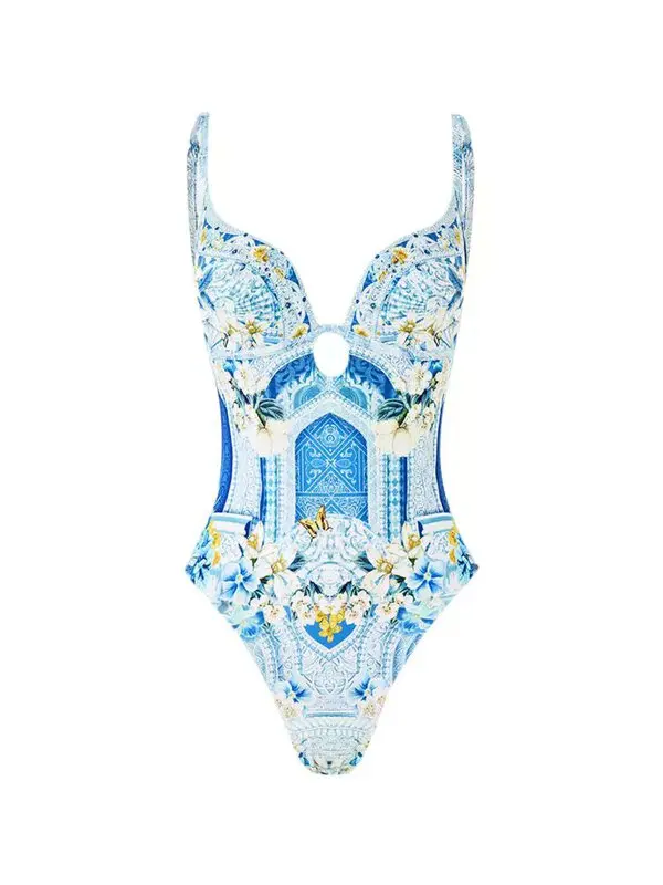 Camilla Keyhole Ruffled Swimsuit - Blue