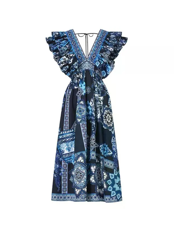 Camilla A Tiled Wonderland Ruffled Midi Dress
