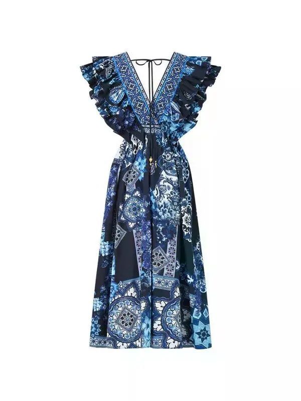 Camilla A Tiled Wonderland Ruffled Midi Dress