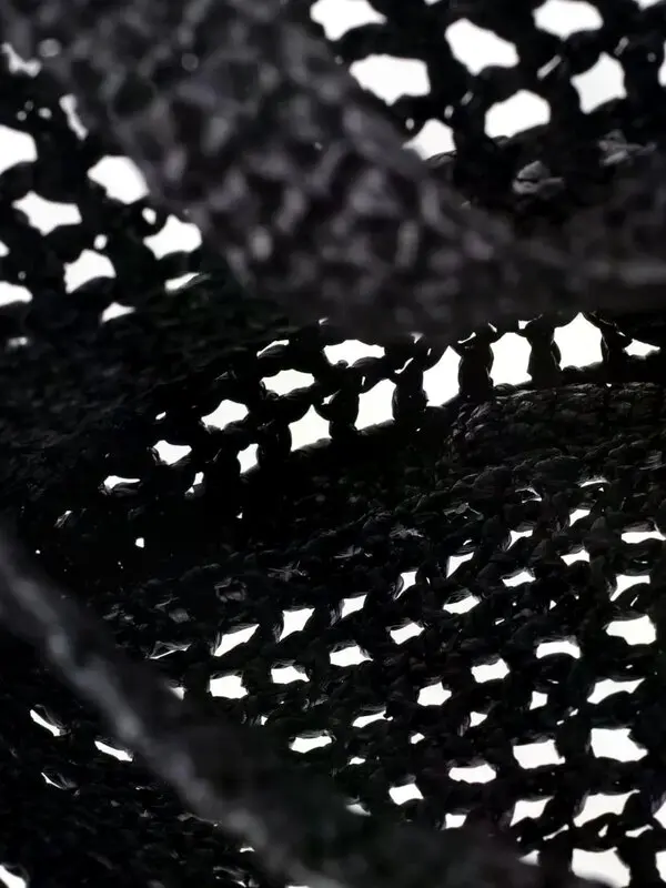 Prada Triangle Logo Open Raffia Tote Bag - Black