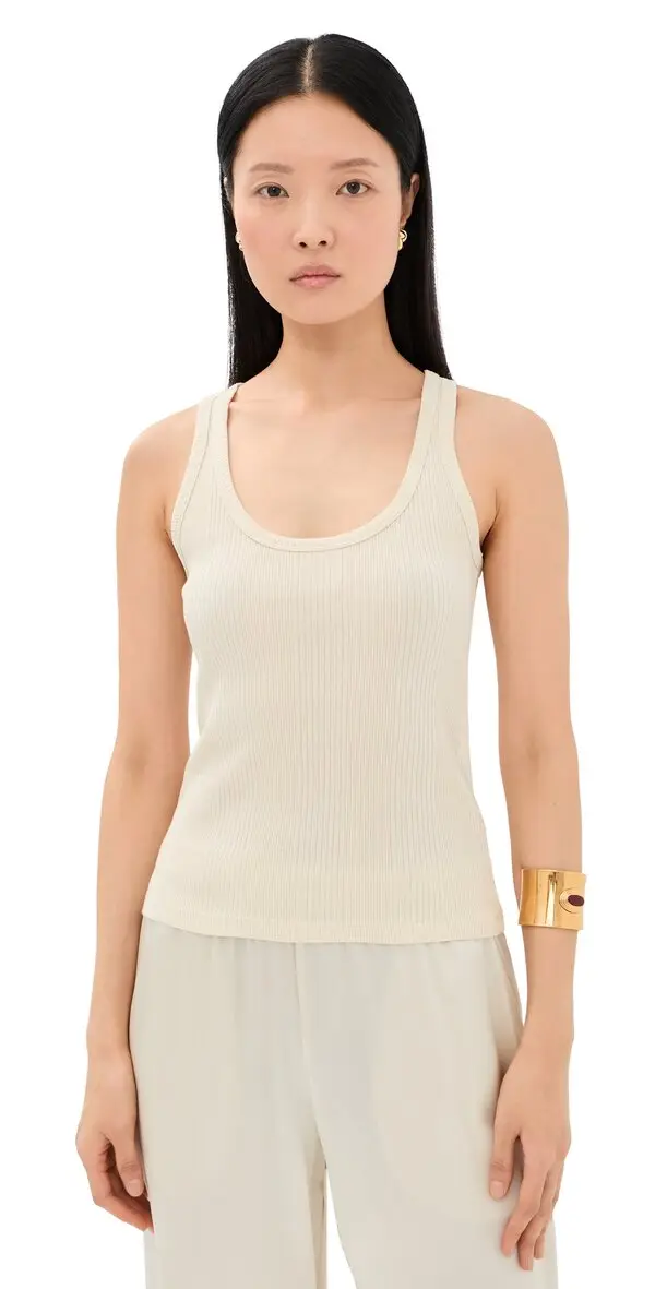 Sprwmn Ribbed Scoop Neck Tank Top - Creme