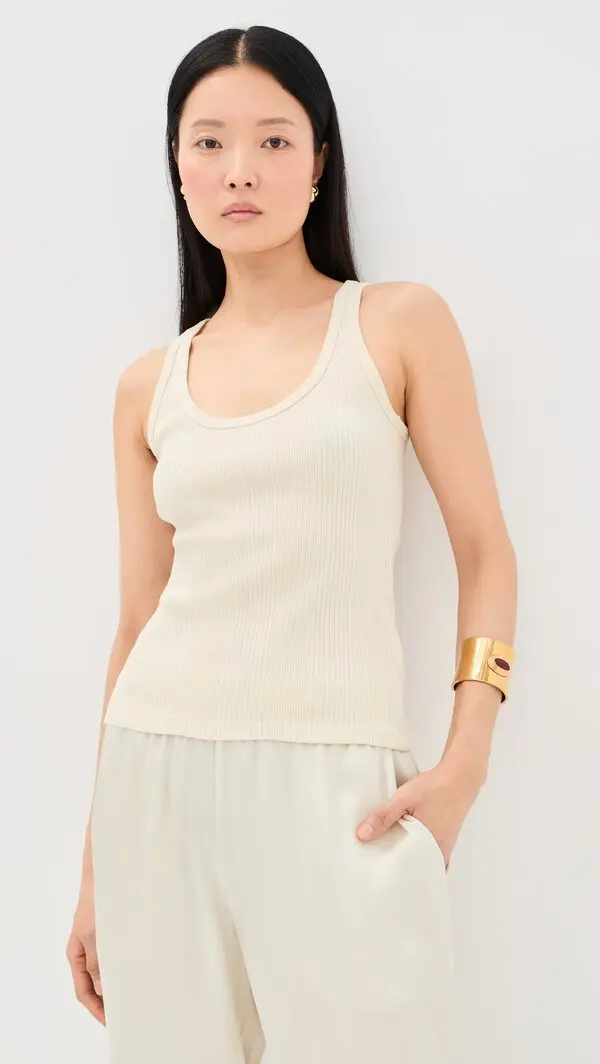 Sprwmn Ribbed Scoop Neck Tank Top - Creme