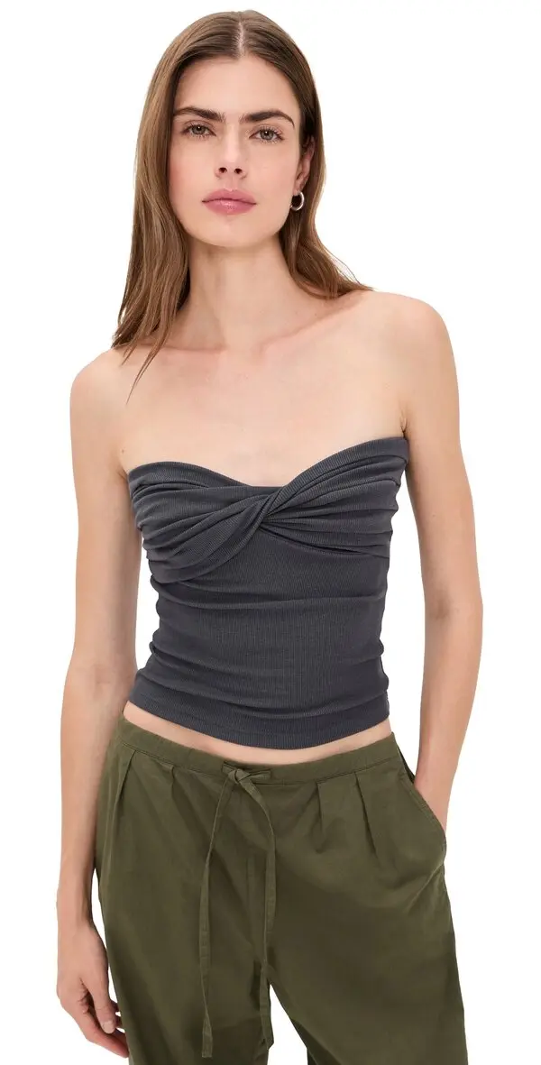 THE LINE BY K Izzy Tube Top With Knotted Detail - Deep Grey