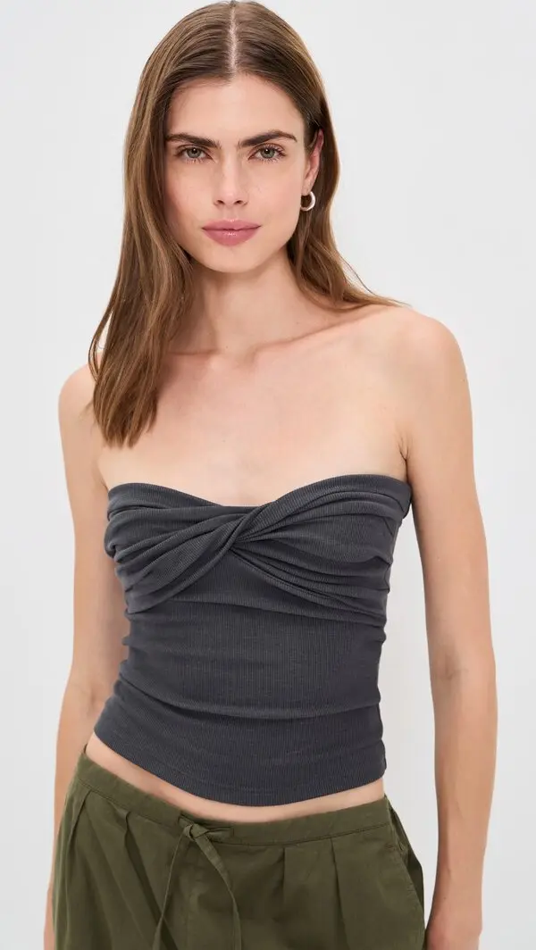 THE LINE BY K Izzy Tube Top With Knotted Detail - Deep Grey