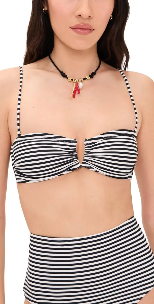 NILI LOTAN Stripe Bandeau Bikini Top - Black/ivory Stripe