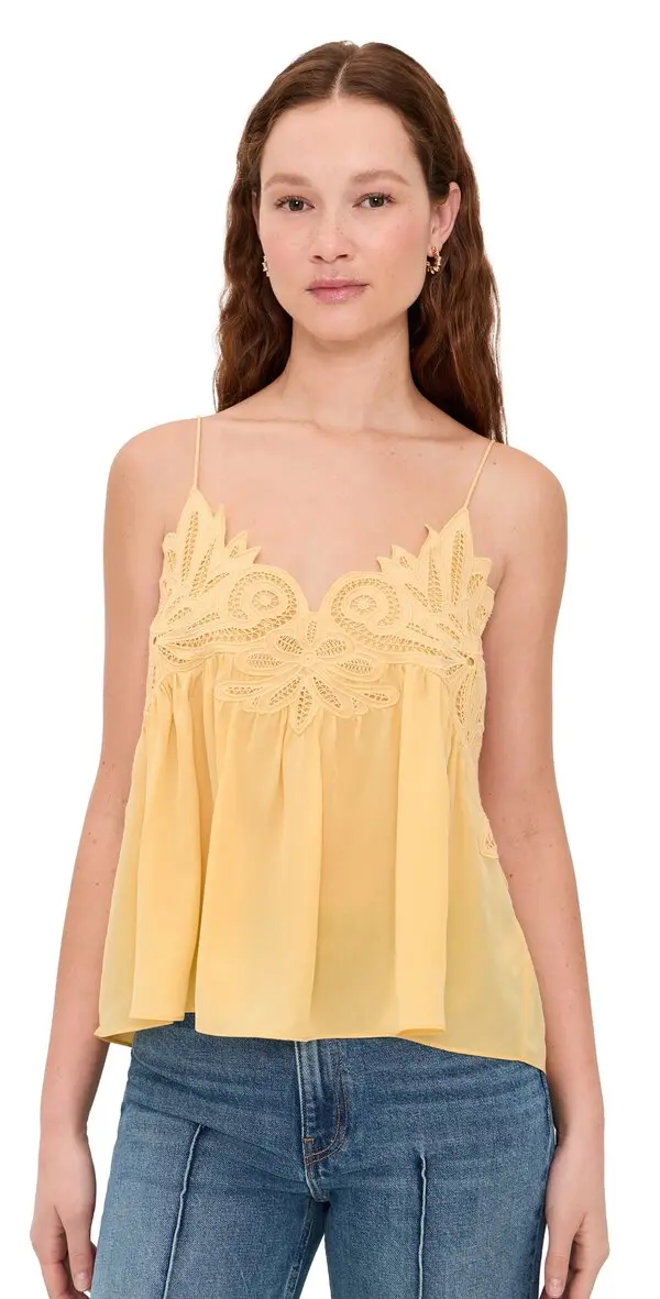 Ulla Johnson Rosie Lace Applique Silk Tank Top - Dandelion