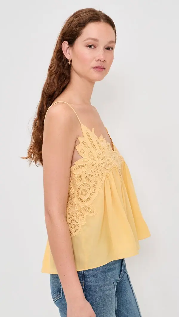 Ulla Johnson Rosie Lace Applique Silk Tank Top - Dandelion