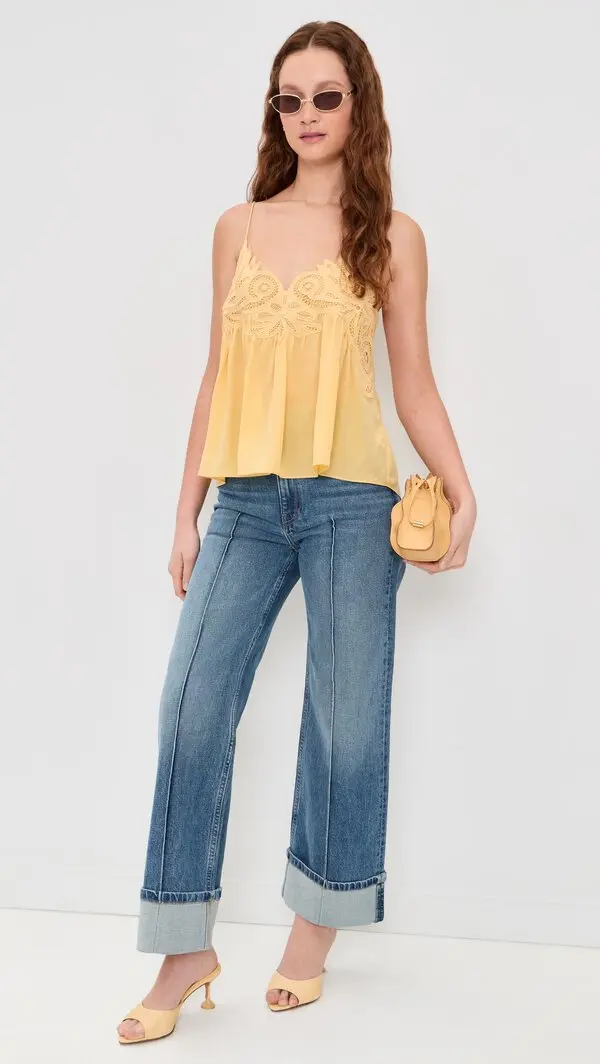 Ulla Johnson Rosie Lace Applique Silk Tank Top - Dandelion