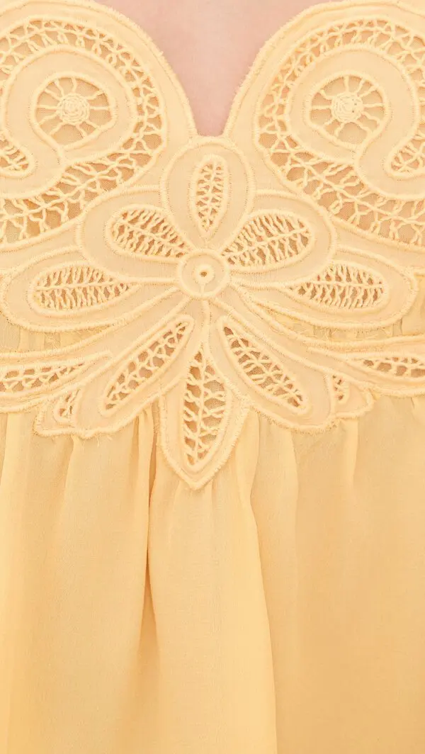 Ulla Johnson Rosie Lace Applique Silk Tank Top - Dandelion