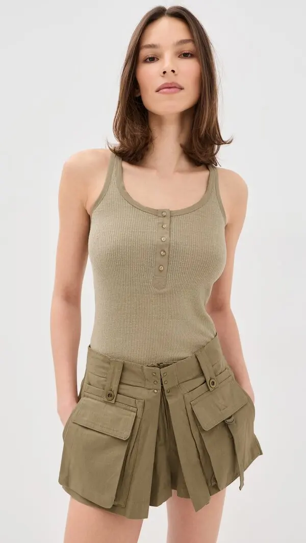 Isabel Marant Étoile Helma Silk Ribbed Henley Top - Light Bronze