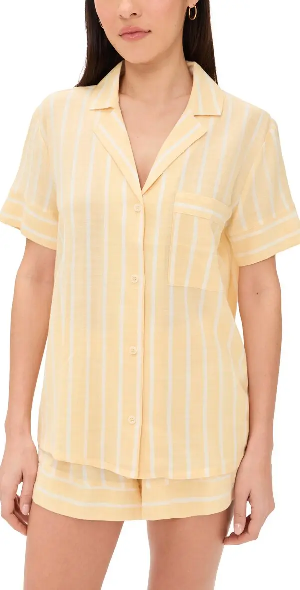 Eberjey Nautico Shortie Pajama Set - Classic Stripe Sunbeam
