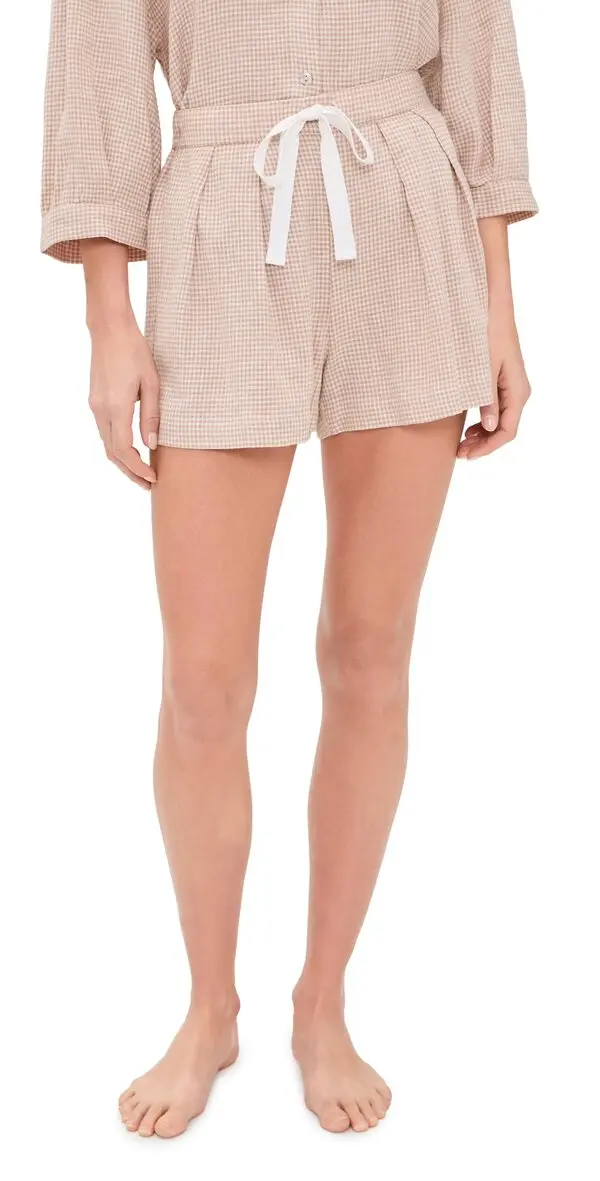 Eberjey Linen Blend Relaxed Shorts - Gingham White