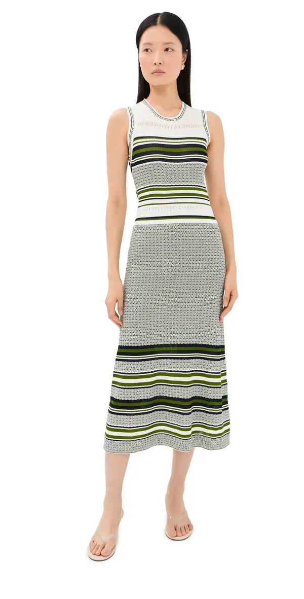 Veronica Beard Dawna Knit Midi Dress - Navy/cactus/off White