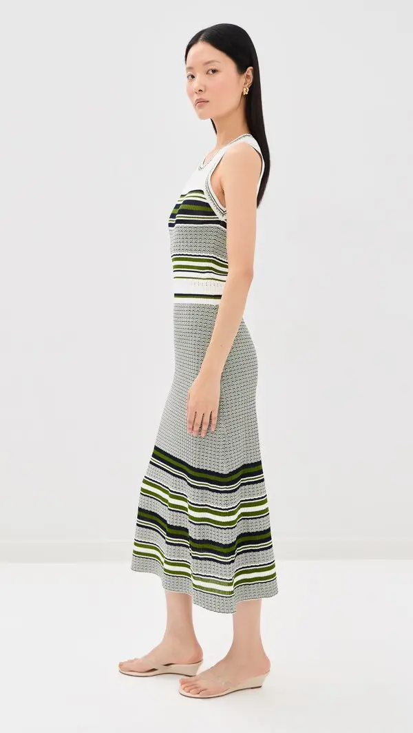 Veronica Beard Dawna Knit Midi Dress - Navy/cactus/off White