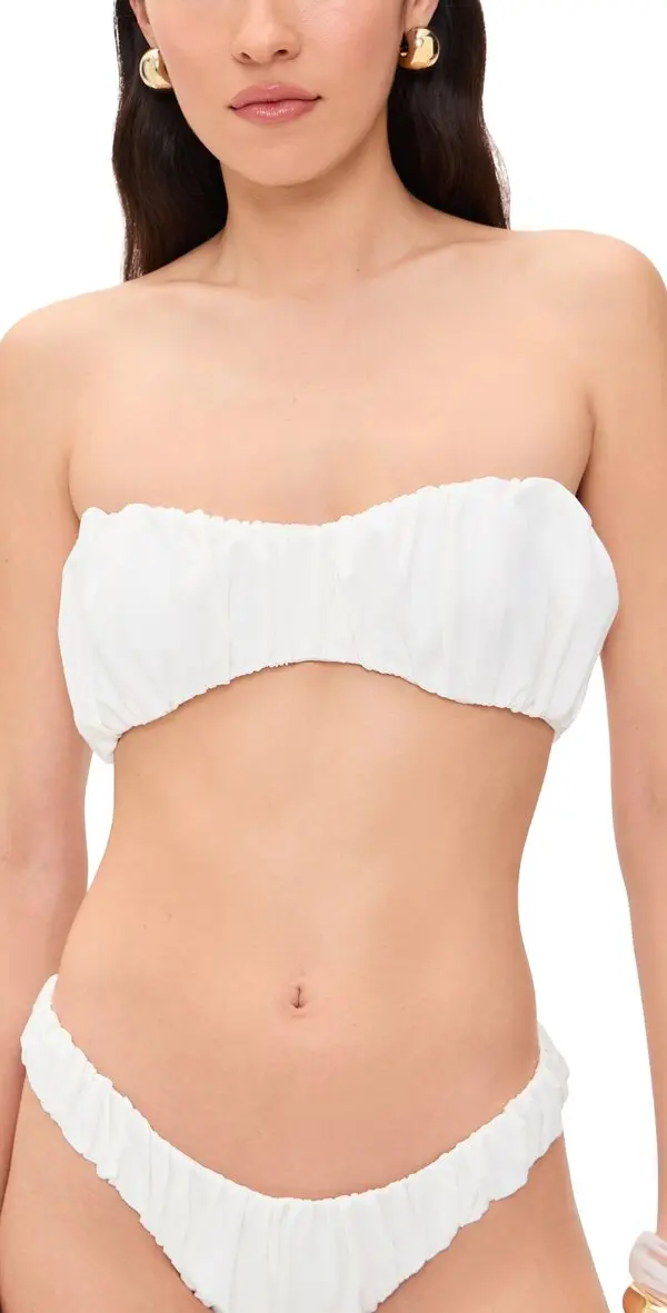 Caroline Constas Leila Ruched Bikini Top - Ivory