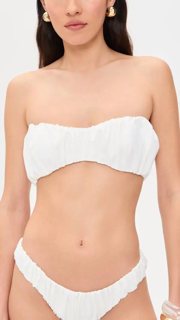 Caroline Constas Leila Ruched Bikini Top - Ivory