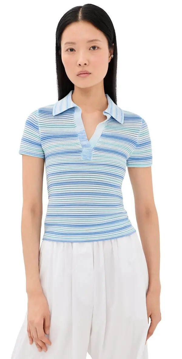 Simkhai Paxton Knit Polo With Contrast Collar - Periwinkle Multi
