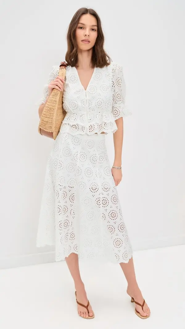 FRAME Eyelet Skirt - White