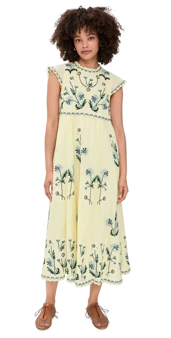 Sea Audra Embroidered Midi Dress - Butter
