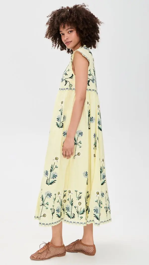 Sea Audra Embroidered Midi Dress - Butter