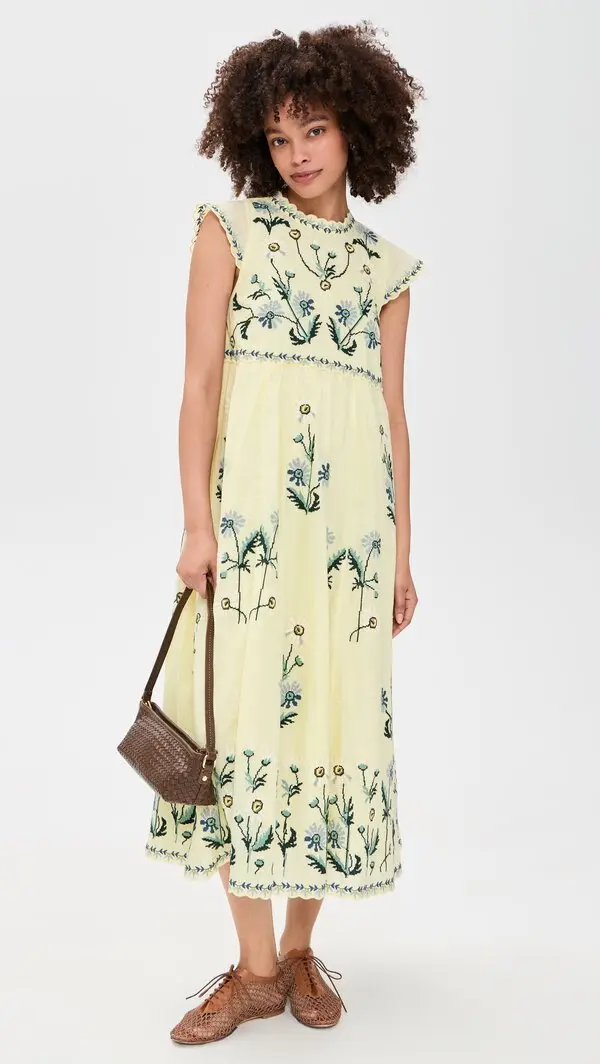Sea Audra Embroidered Midi Dress - Butter