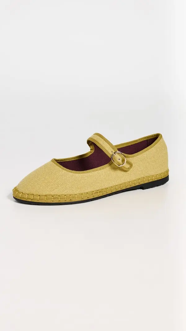 FLABELUS Linen Mary Janes - Yellow