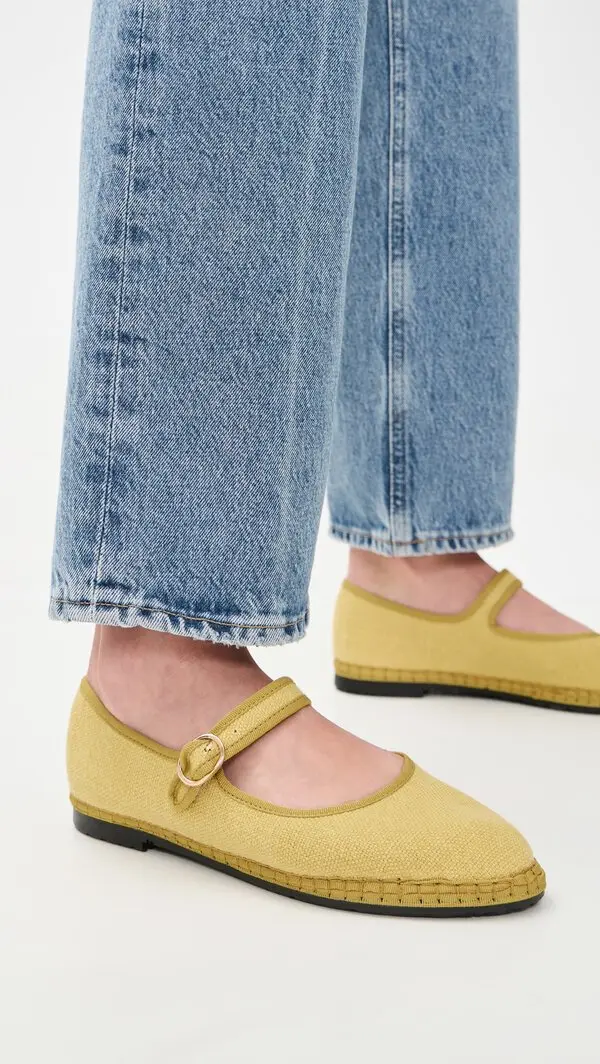 FLABELUS Linen Mary Janes - Yellow