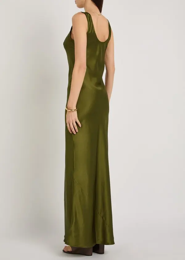 REFORMATION Silk Maxi Slip Dress - Green