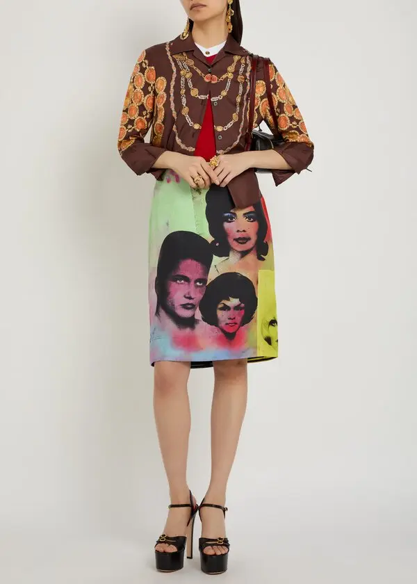 Versace Printed Silk Midi Skirt
