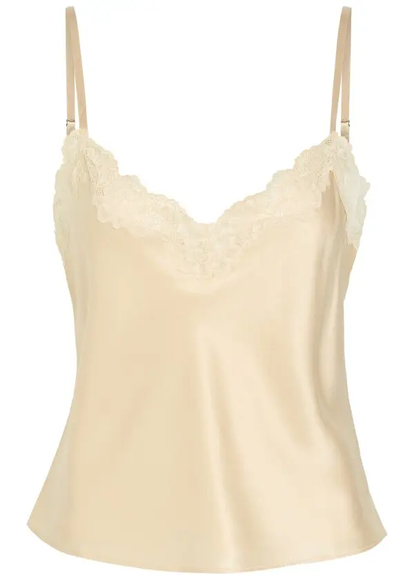 REFORMATION Silk V-neck Slip Top - Beige