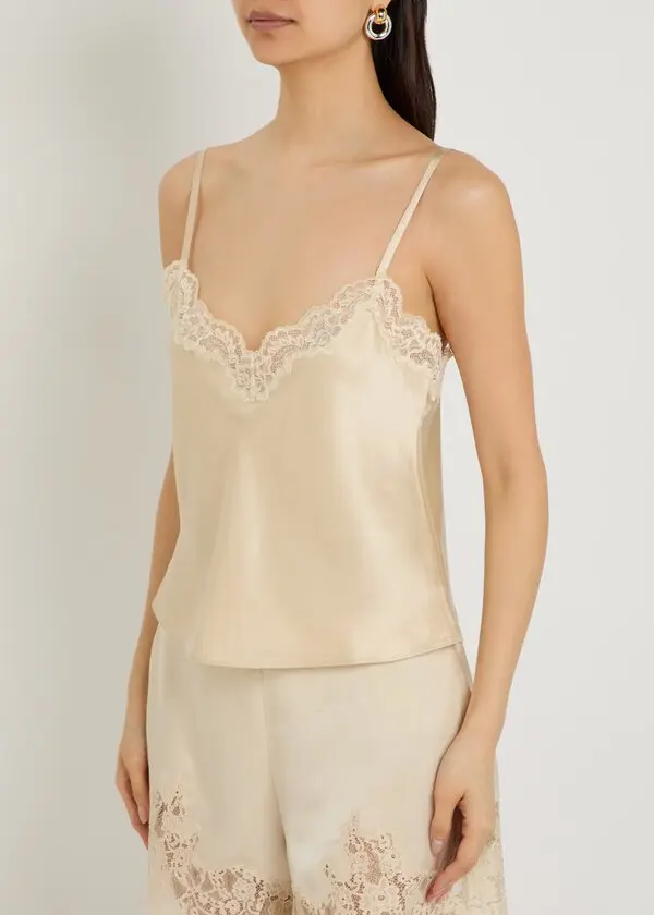 REFORMATION Silk V-neck Slip Top - Beige