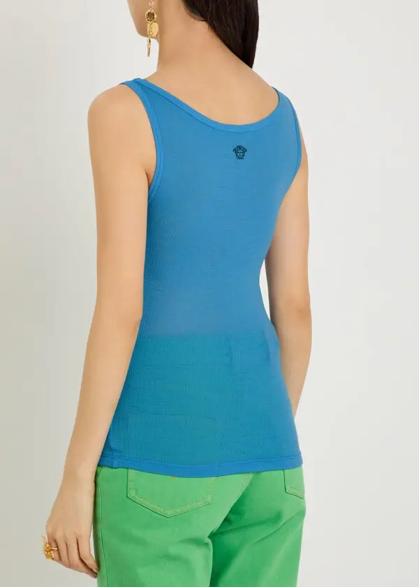 Versace Ribbed Wool Tank Top With Logo Embroidery