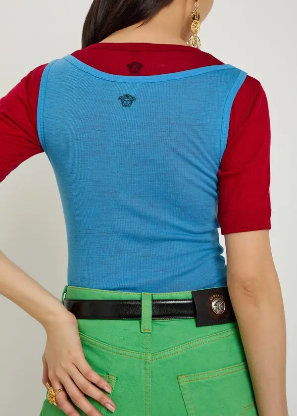Versace Ribbed Wool Tank Top With Logo Embroidery
